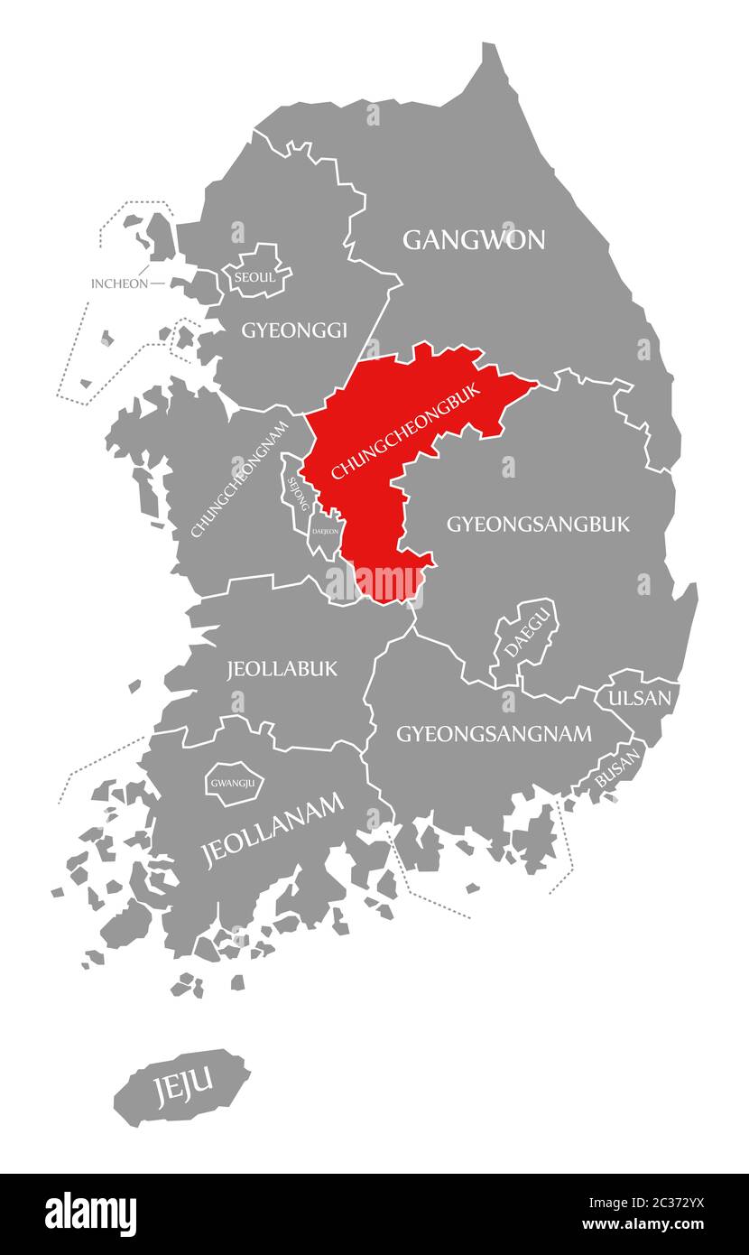 Chungcheongbuk red highlighted in map of South Korea Stock Photo - Alamy