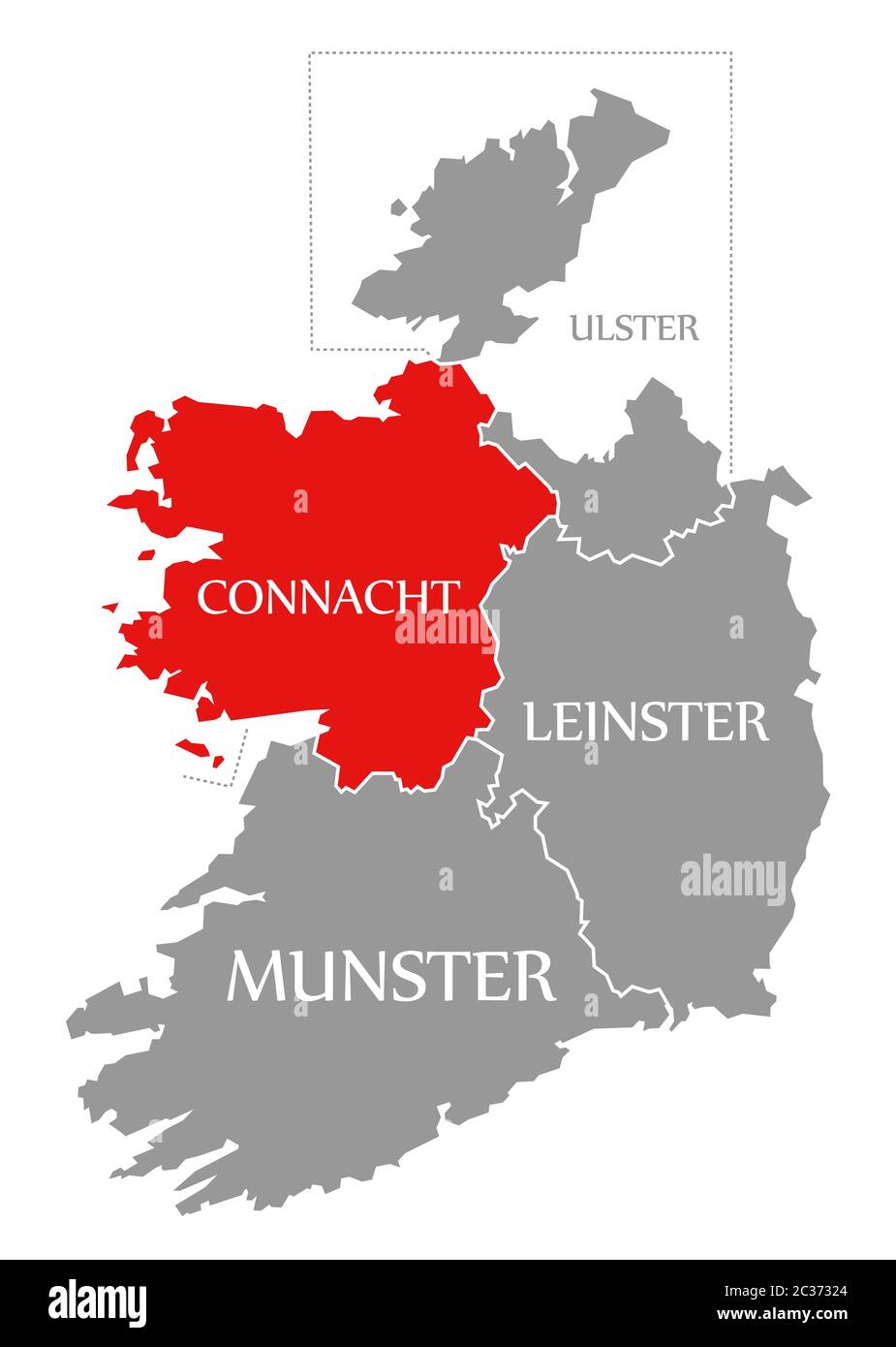 Connacht red highlighted in map of Ireland Stock Photo - Alamy
