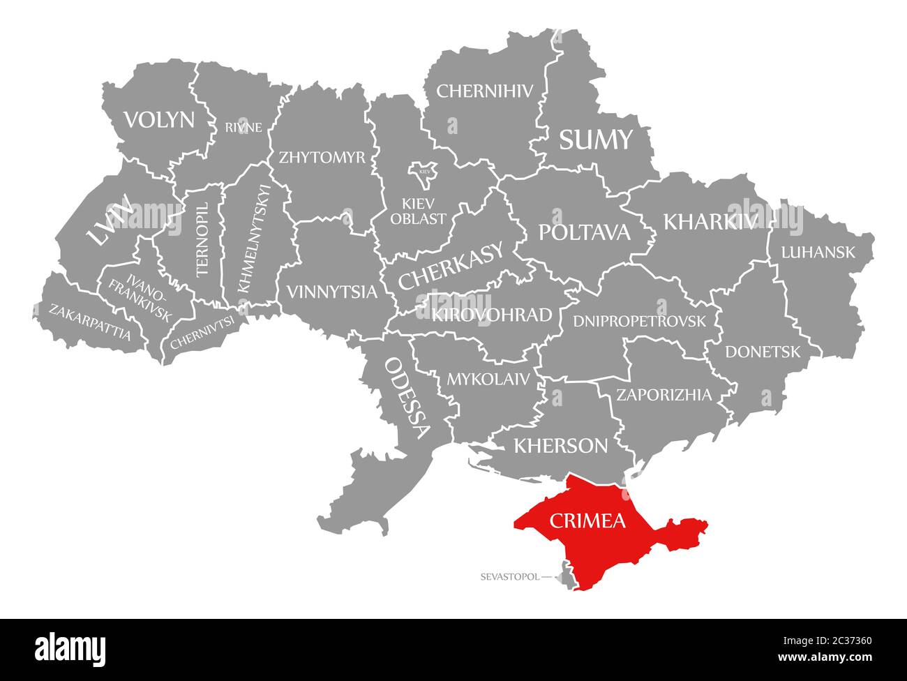 Crimea red highlighted in map of the Ukraine Stock Photo - Alamy