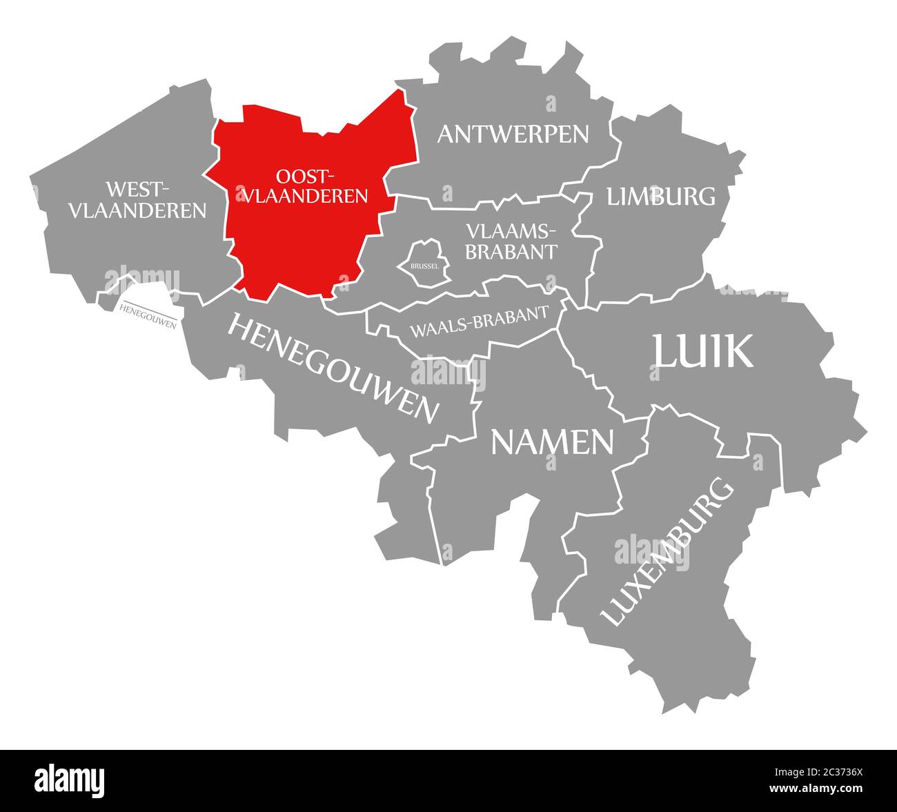 East Flanders red highlighted in map of Belgium Stock Photo - Alamy