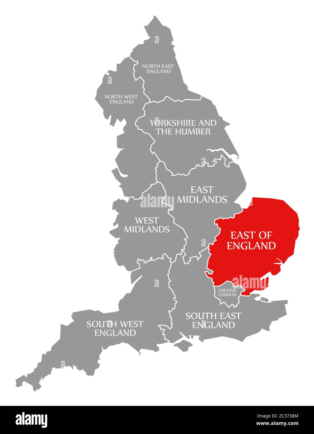 East of England red highlighted in map of England UK Stock Photo - Alamy