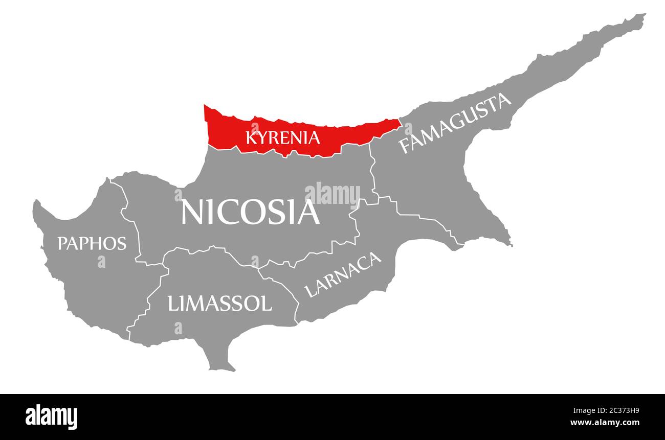 Kyrenia red highlighted in map of Cyprus Stock Photo - Alamy
