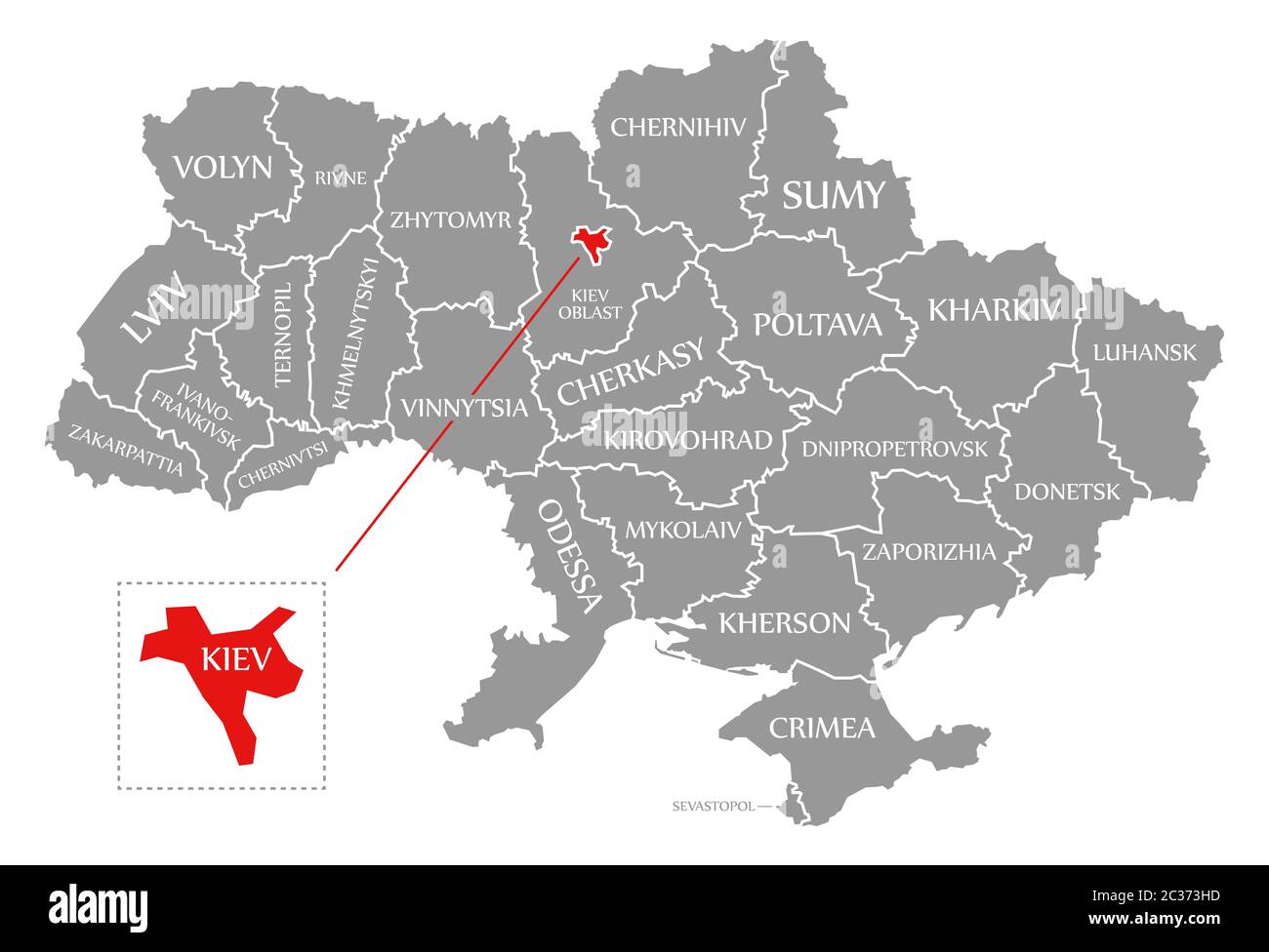 Kiev red highlighted in map of the Ukraine Stock Photo - Alamy