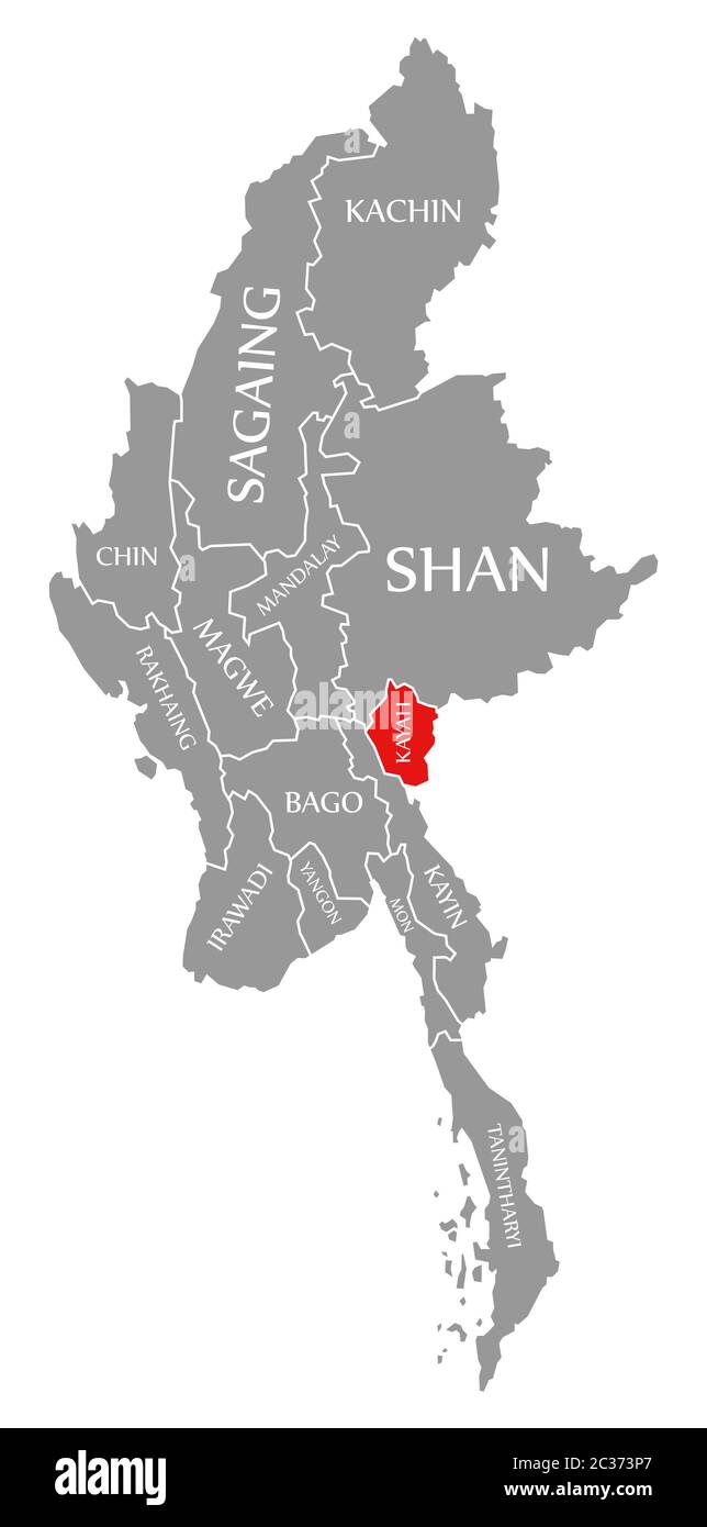 Kayah red highlighted in map of Myanmar Stock Photo - Alamy