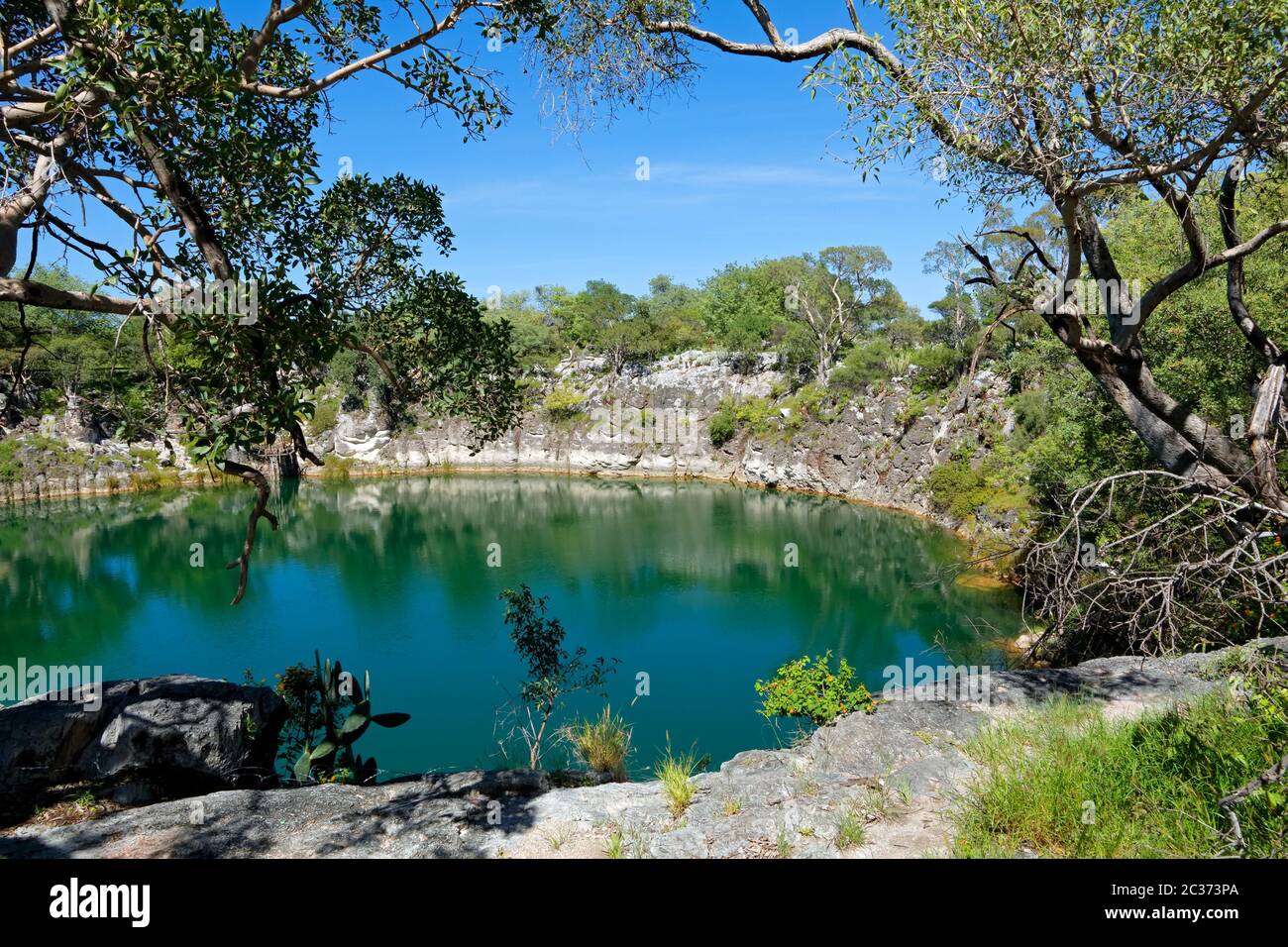 Scenic view of lake Otjikoto - a permanent sinkhole lake near Tsumeb in ...