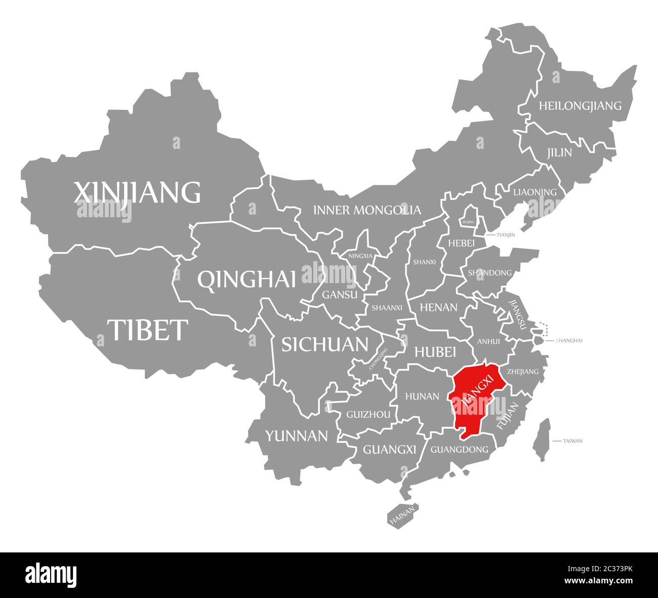 Jiangxi red highlighted in map of China Stock Photo - Alamy