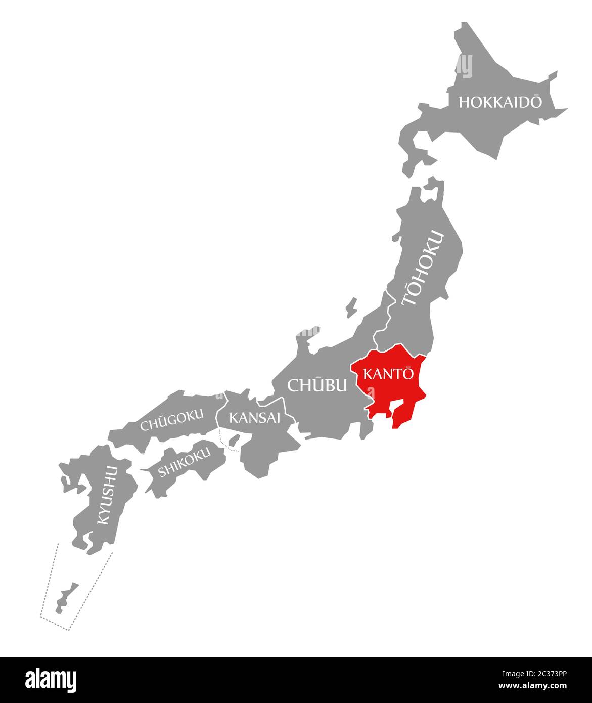 Kanto red highlighted in map of Japan Stock Photo - Alamy