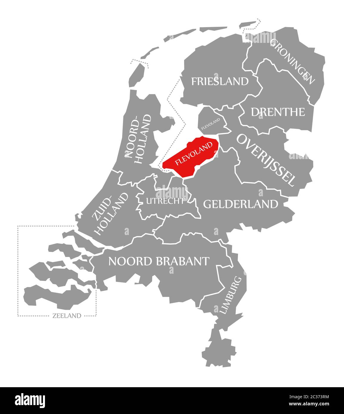 Flevoland red highlighted in map of Netherlands Stock Photo - Alamy