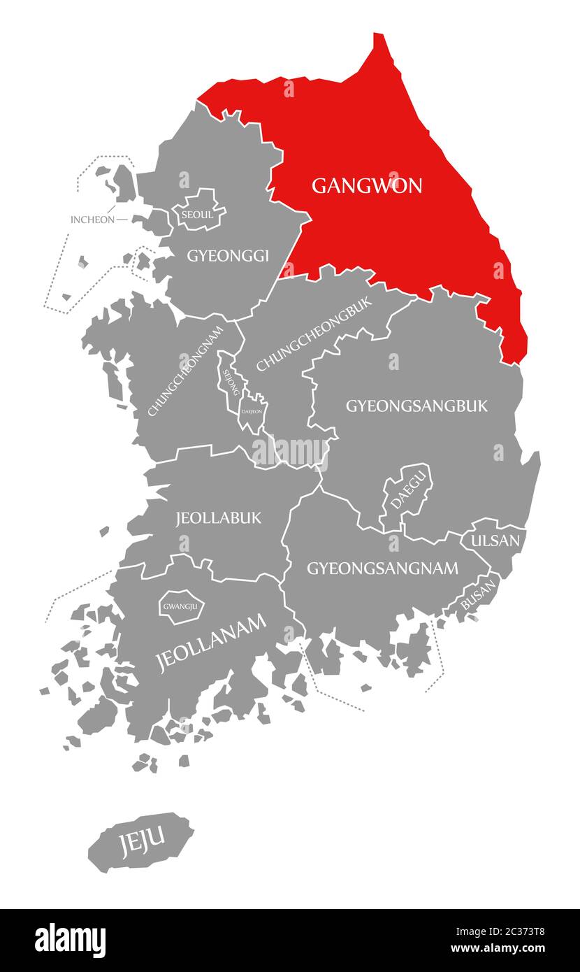 Gangwon red highlighted in map of South Korea Stock Photo - Alamy