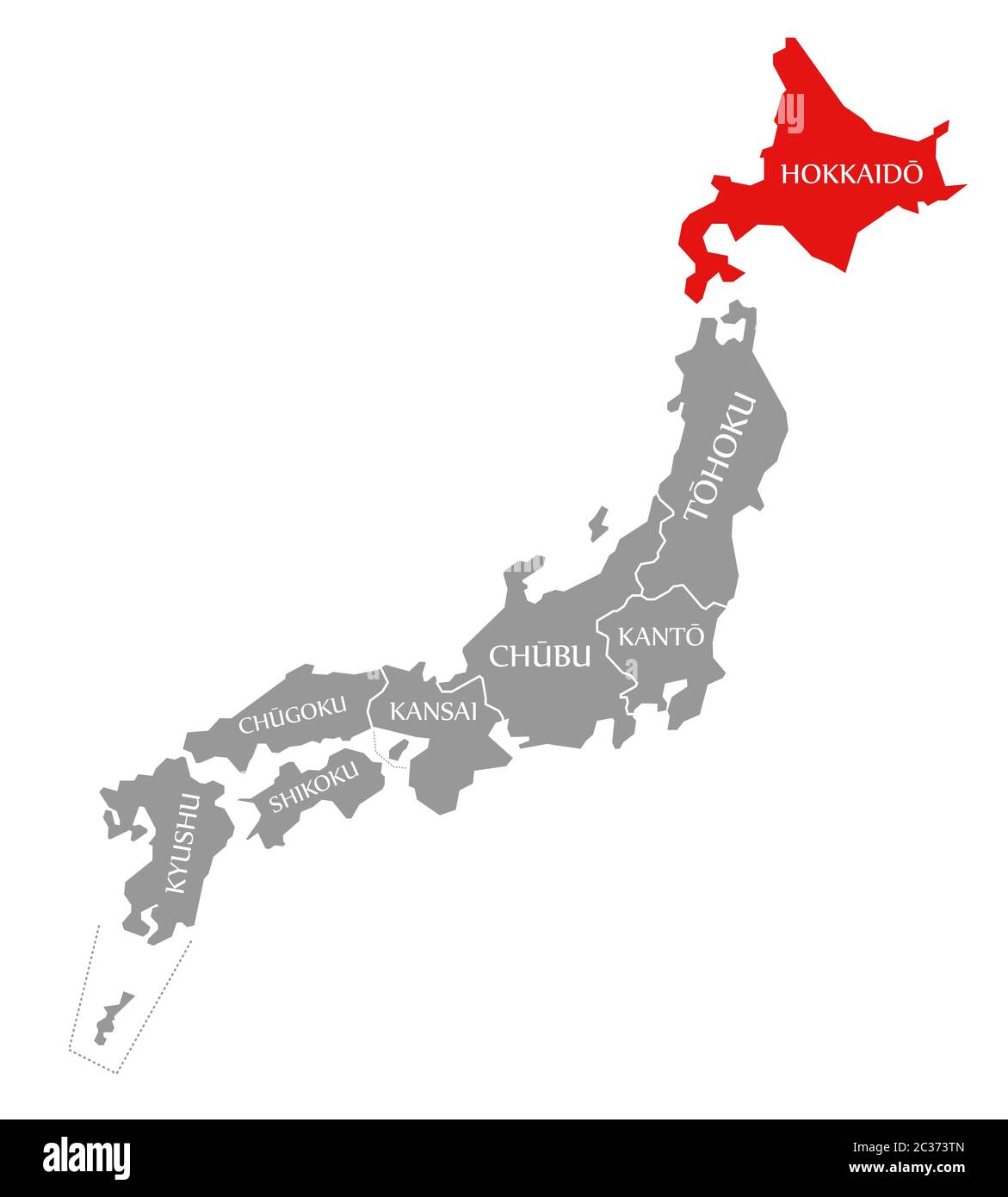 Hokkaido red highlighted in map of Japan Stock Photo - Alamy