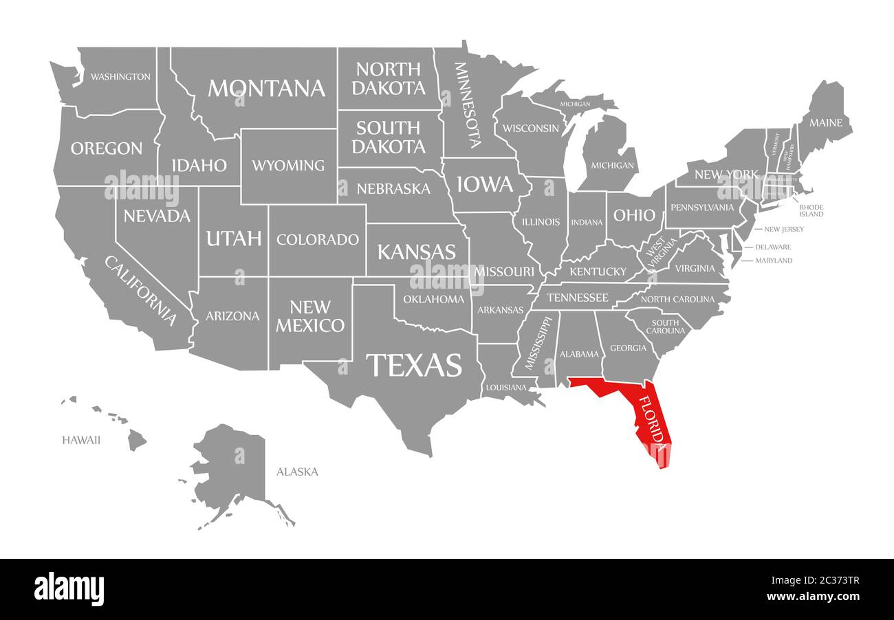 Florida red highlighted in map of the United States of America Stock ...