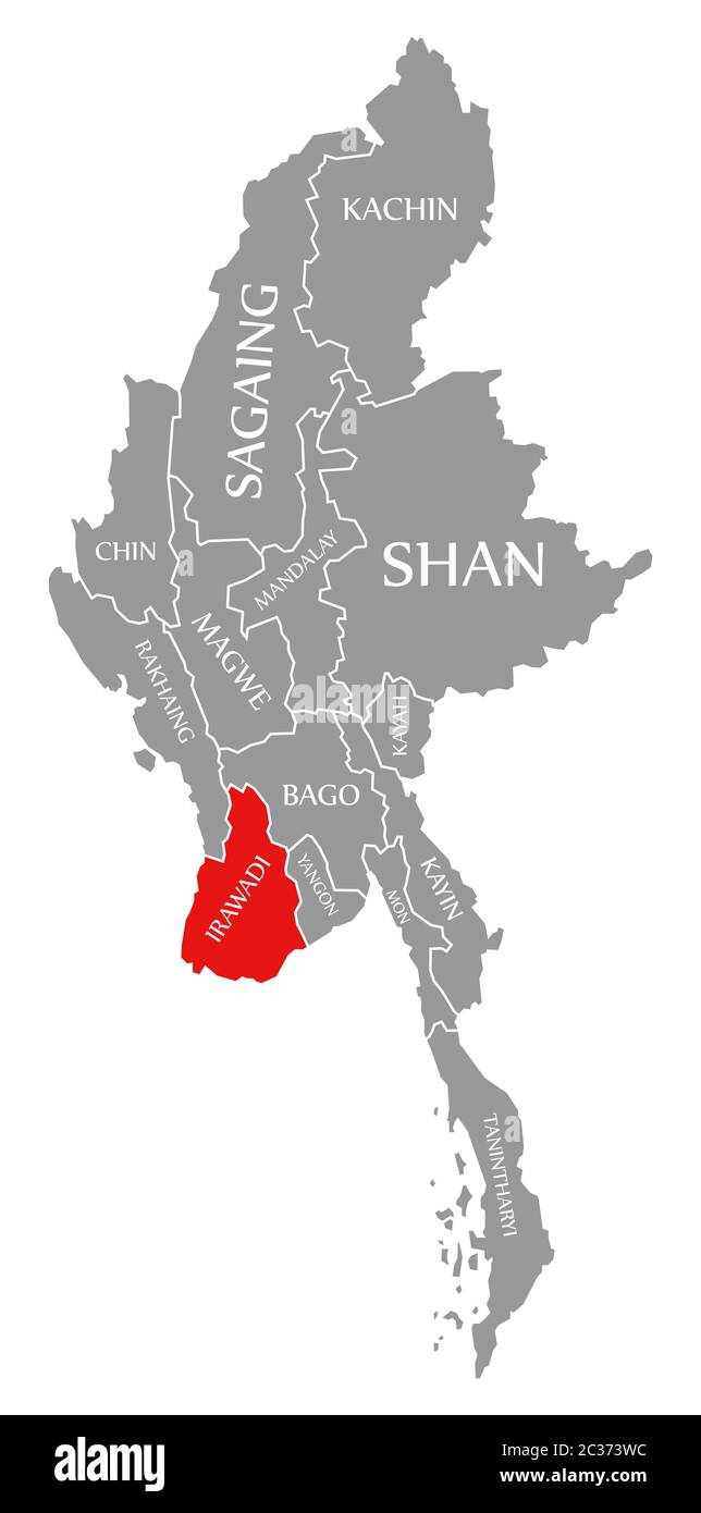 Irawadi red highlighted in map of Myanmar Stock Photo - Alamy