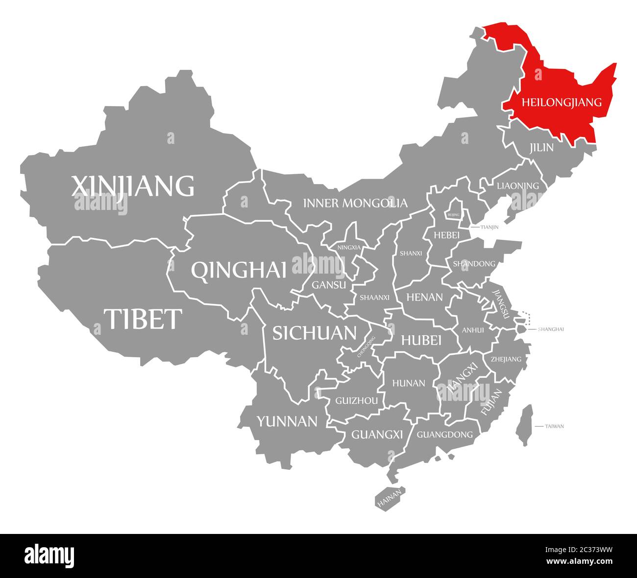 Heilongjiang red highlighted in map of China Stock Photo - Alamy