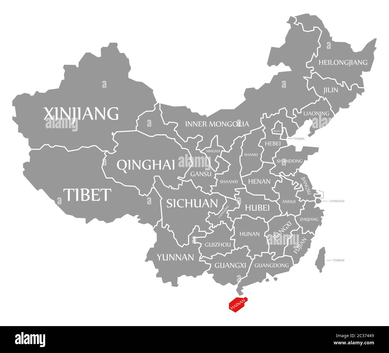 Hainan red highlighted in map of China Stock Photo - Alamy