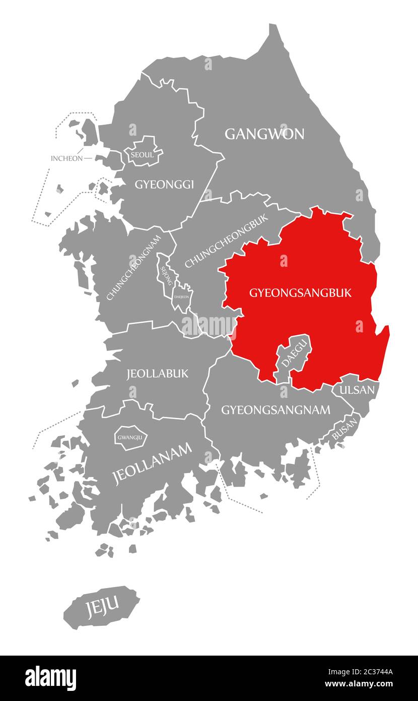 Gyeongsangbuk red highlighted in map of South Korea Stock Photo - Alamy