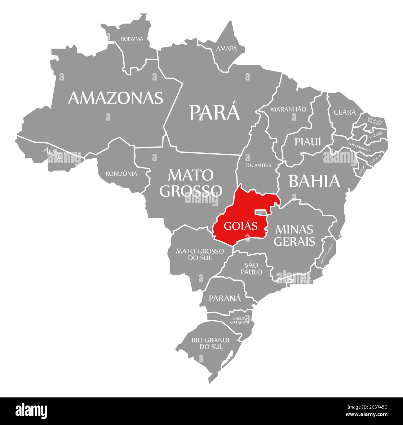 Goias red highlighted in map of Brazil Stock Photo - Alamy
