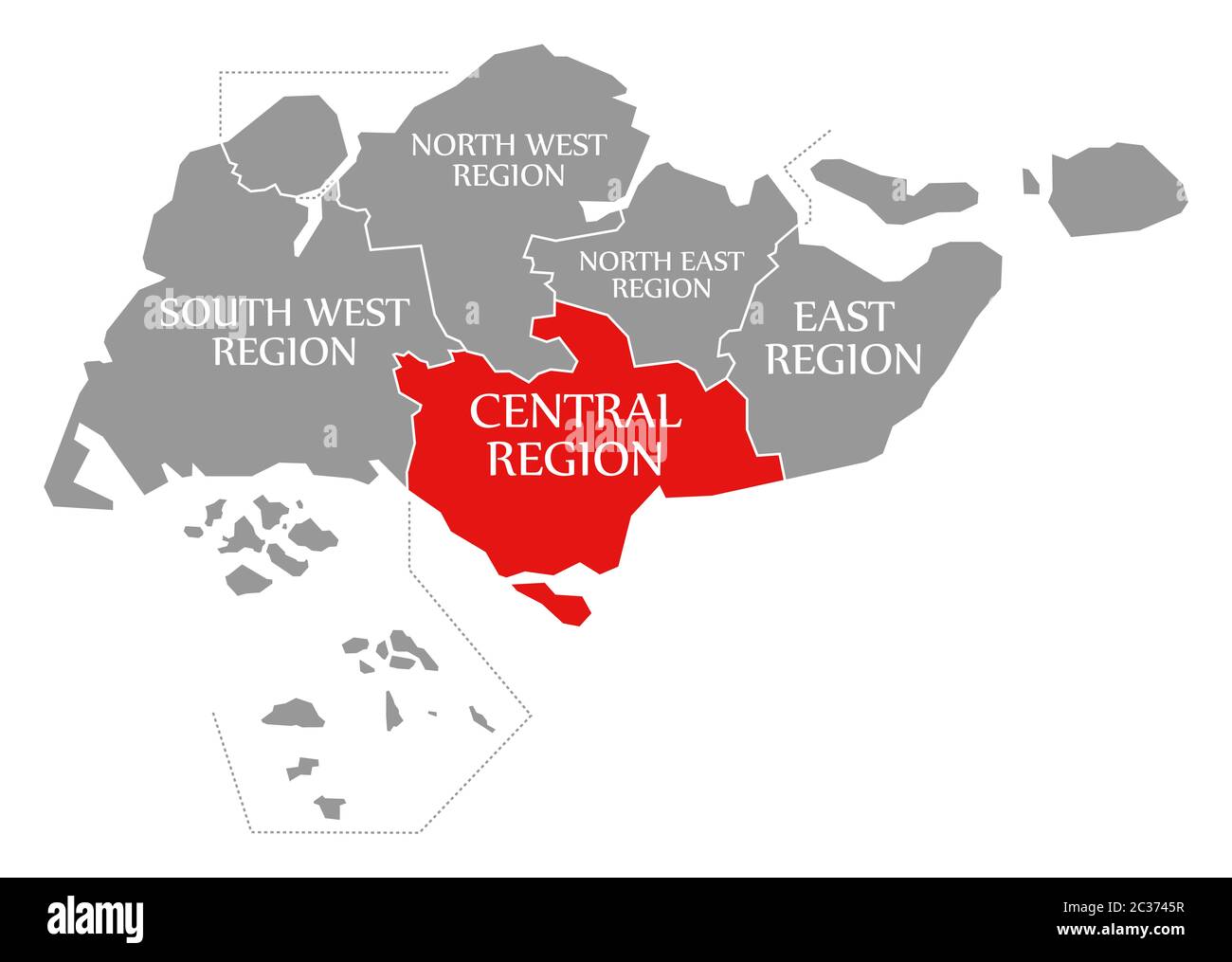 Central Region red highlighted in map of Singapore Stock Photo - Alamy