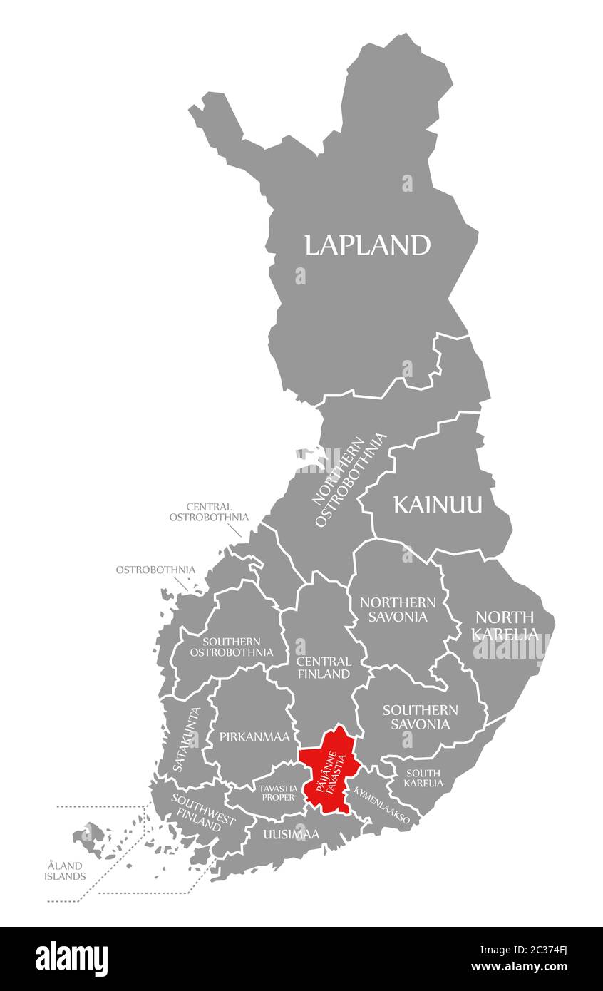Paijanne Tavastia red highlighted in map of Finland Stock Photo - Alamy