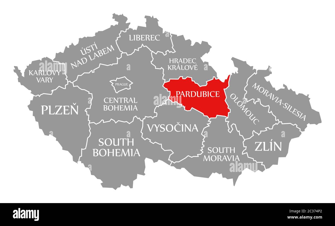 Pardubice red highlighted in map of Czech Republic Stock Photo - Alamy