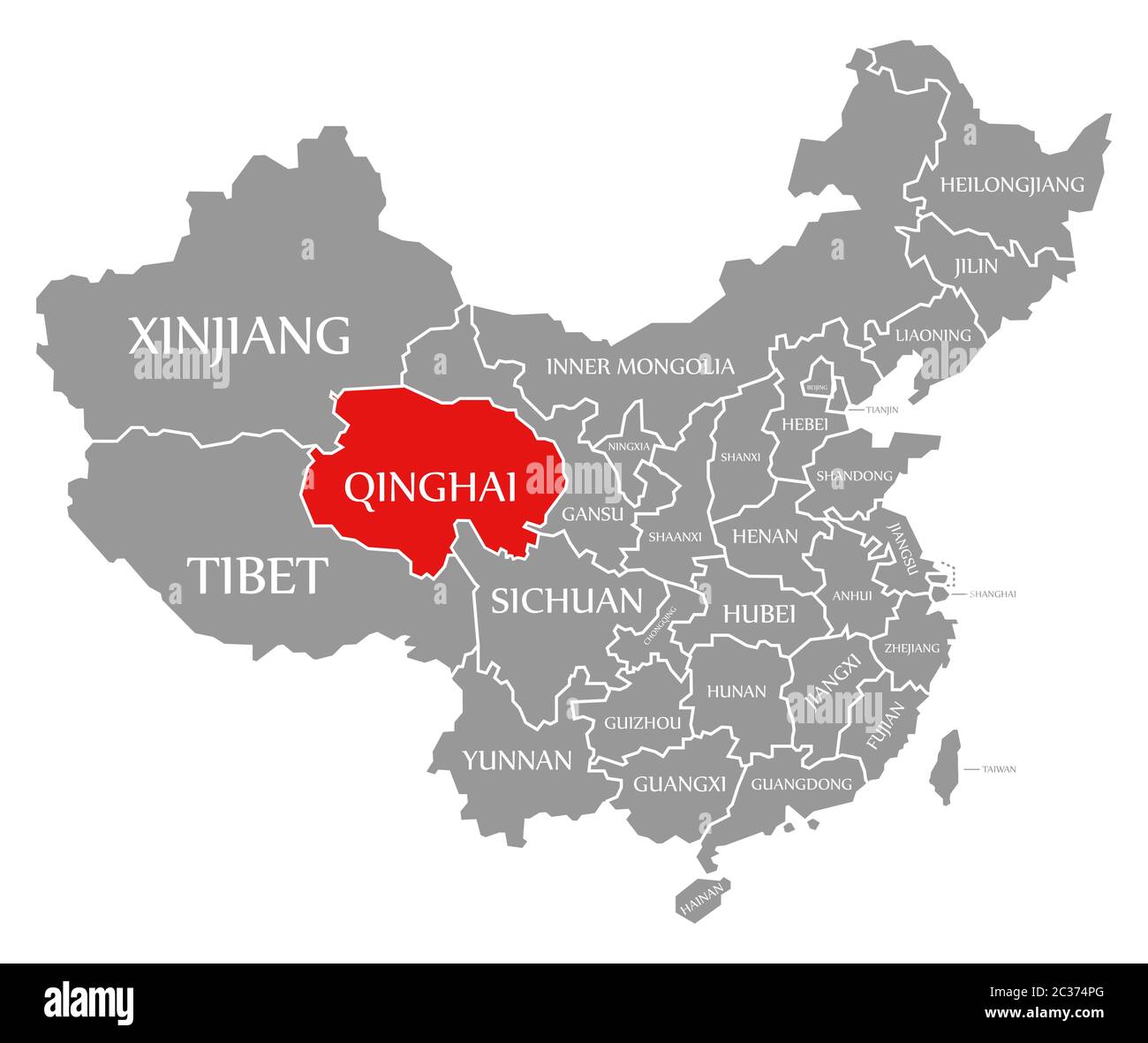 Qinghai red highlighted in map of China Stock Photo - Alamy