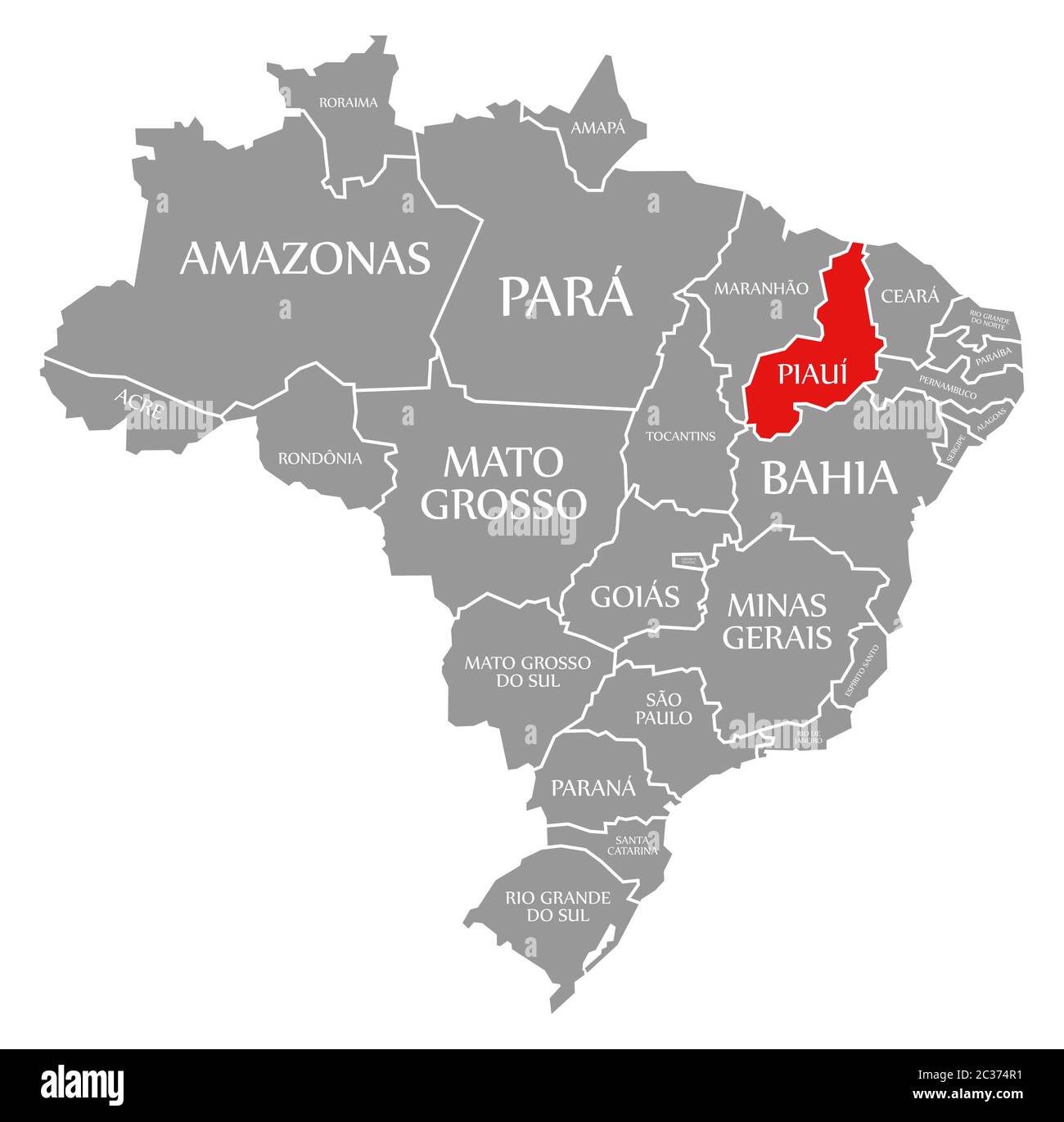 Piaui red highlighted in map of Brazil Stock Photo - Alamy