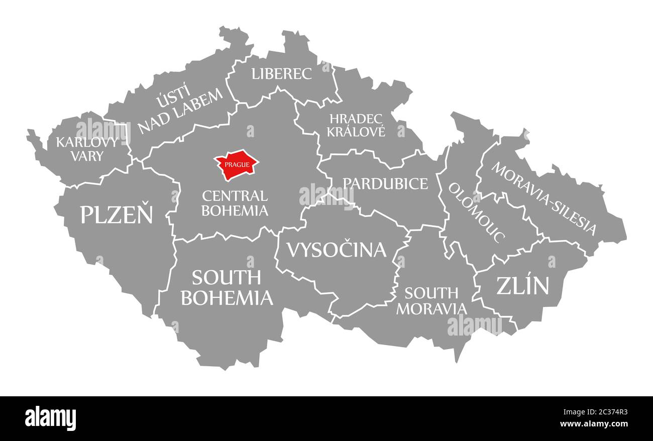 Prague red highlighted in map of Czech Republic Stock Photo - Alamy