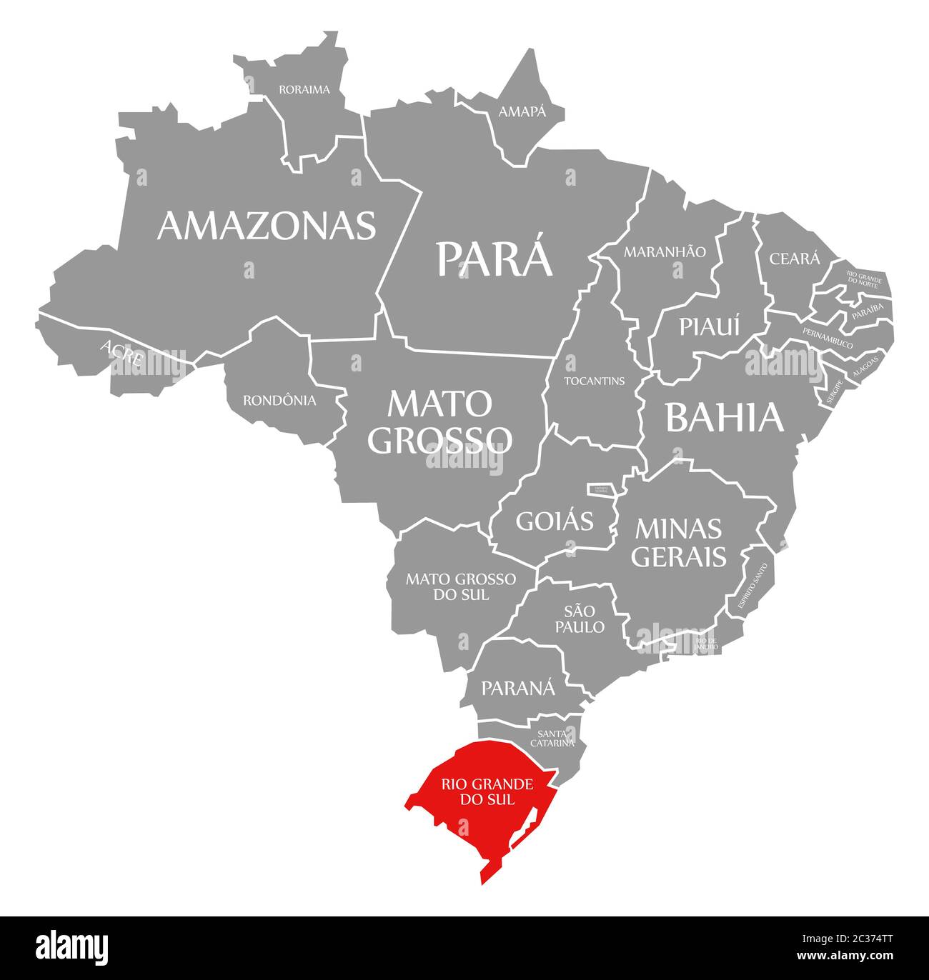Rio Grande do Sul red highlighted in map of Brazil Stock Photo - Alamy