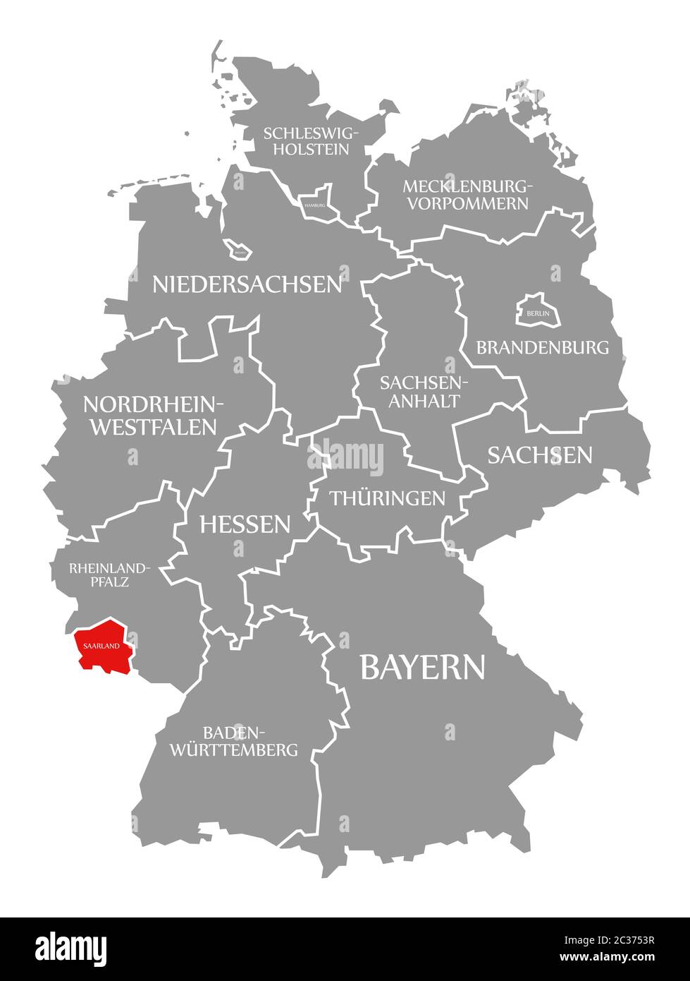 Saarland red highlighted in map of Germany Stock Photo - Alamy