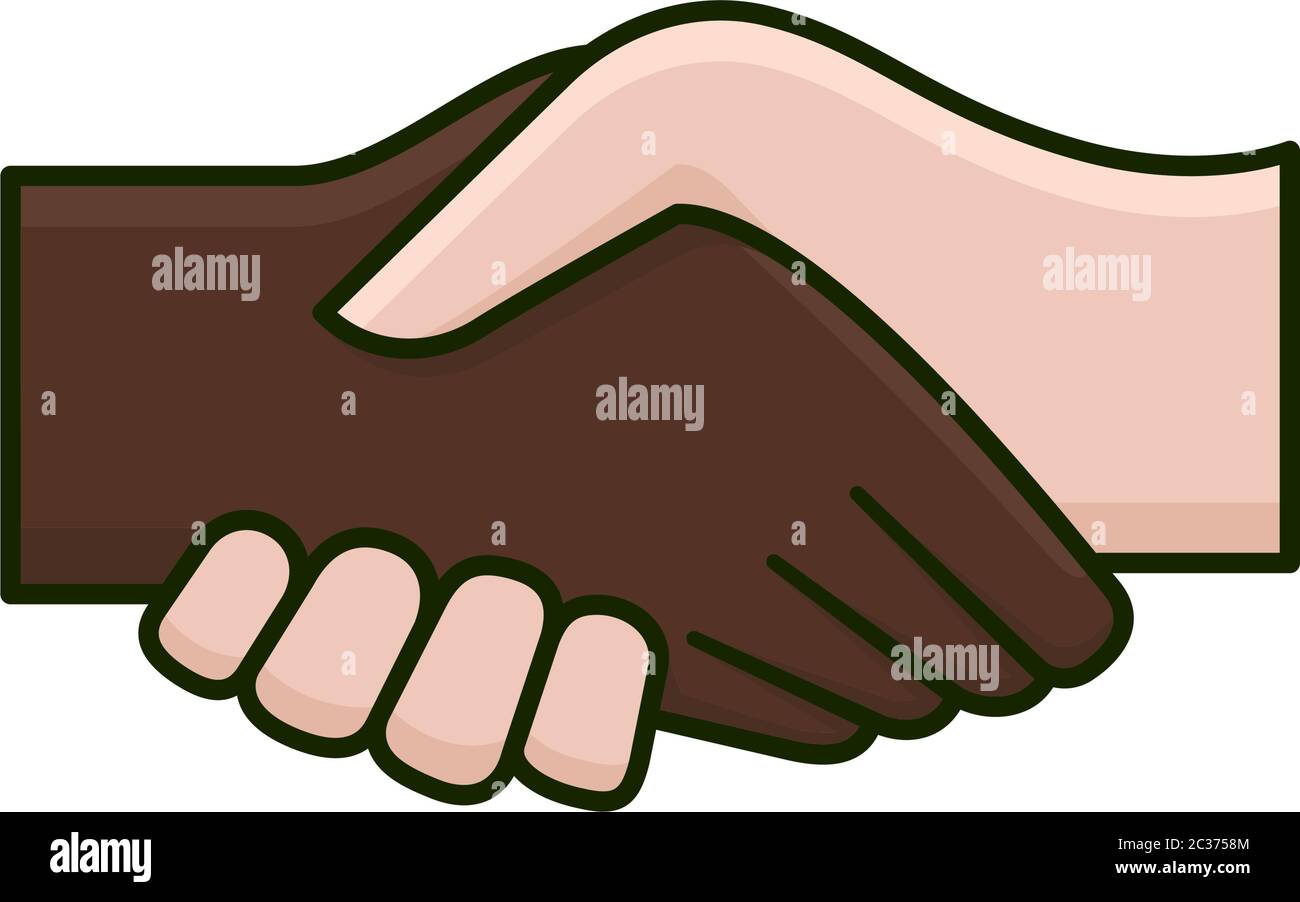 Handshake of white and black hand isolated vector illustration for ...