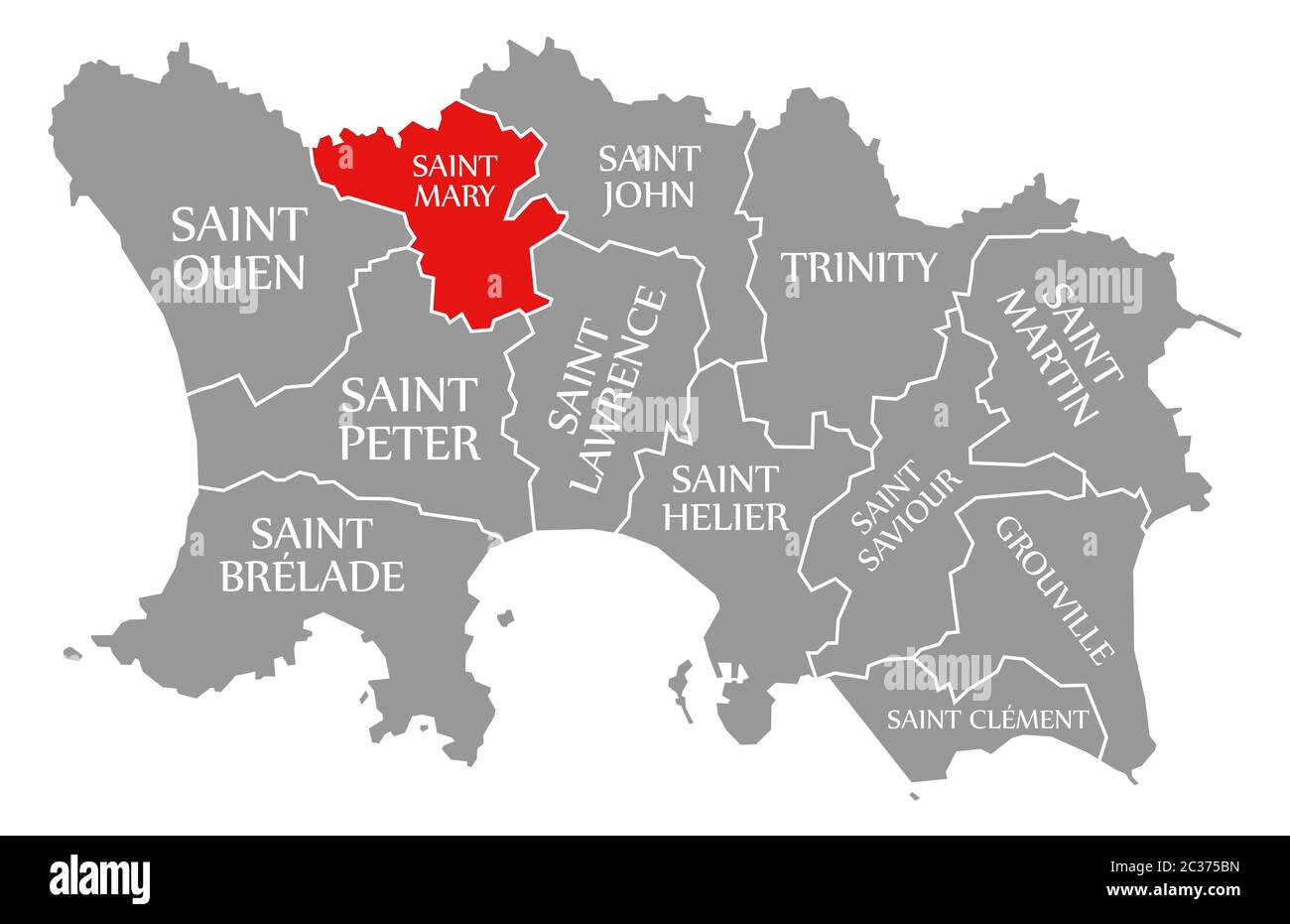 Saint Mary red highlighted in map of Jersey Stock Photo - Alamy