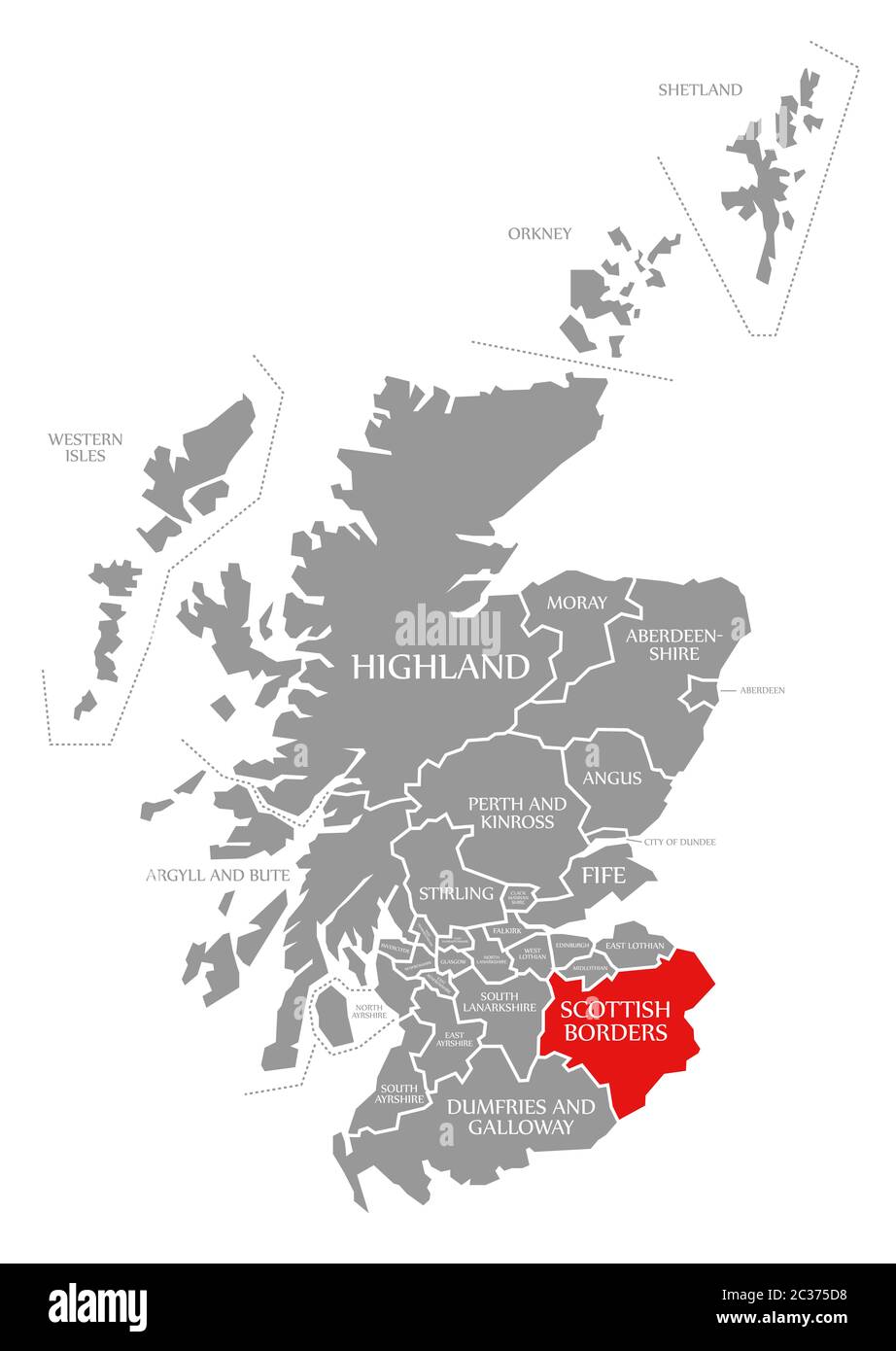 Scottish Borders red highlighted in map of Scotland UK Stock Photo - Alamy