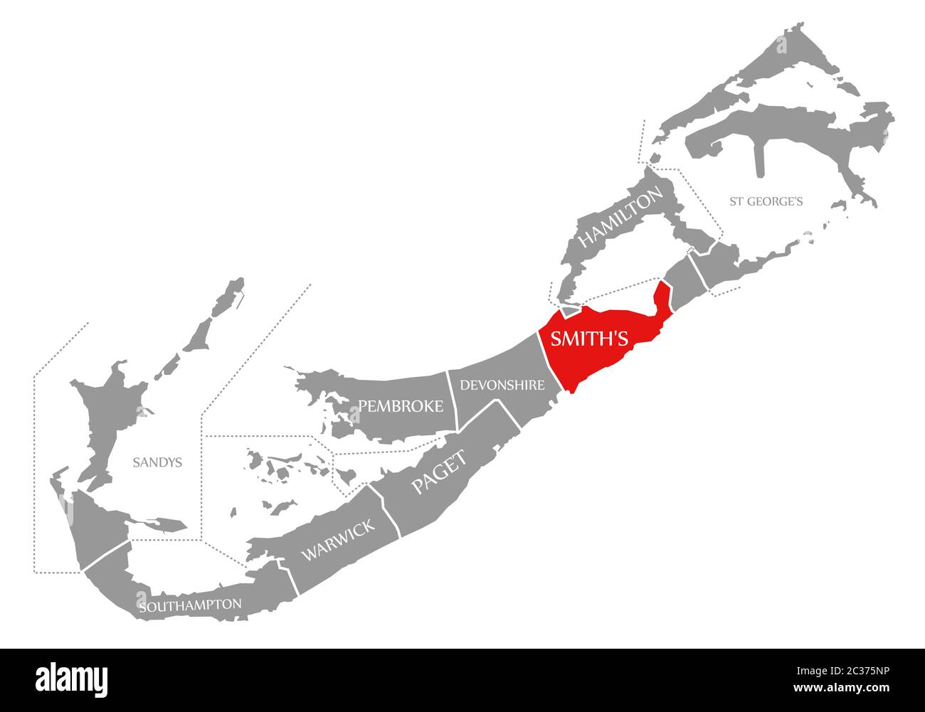 Smiths red highlighted in map of Bermuda Stock Photo - Alamy