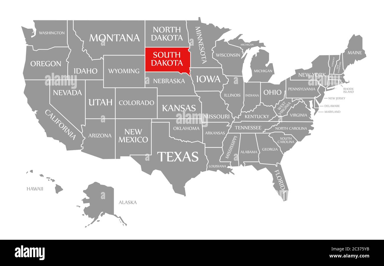 South Dakota red highlighted in map of the United States of America ...