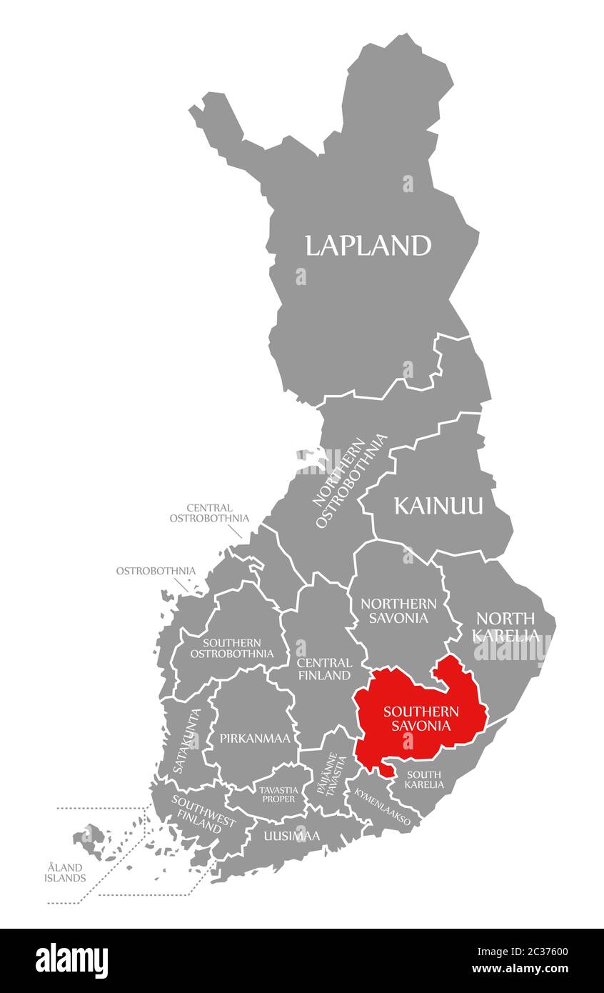 Southern Savonia red highlighted in map of Finland Stock Photo - Alamy