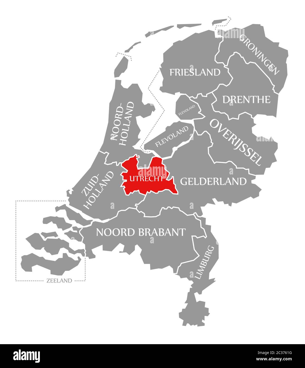 Utrecht red highlighted in map of Netherlands Stock Photo - Alamy