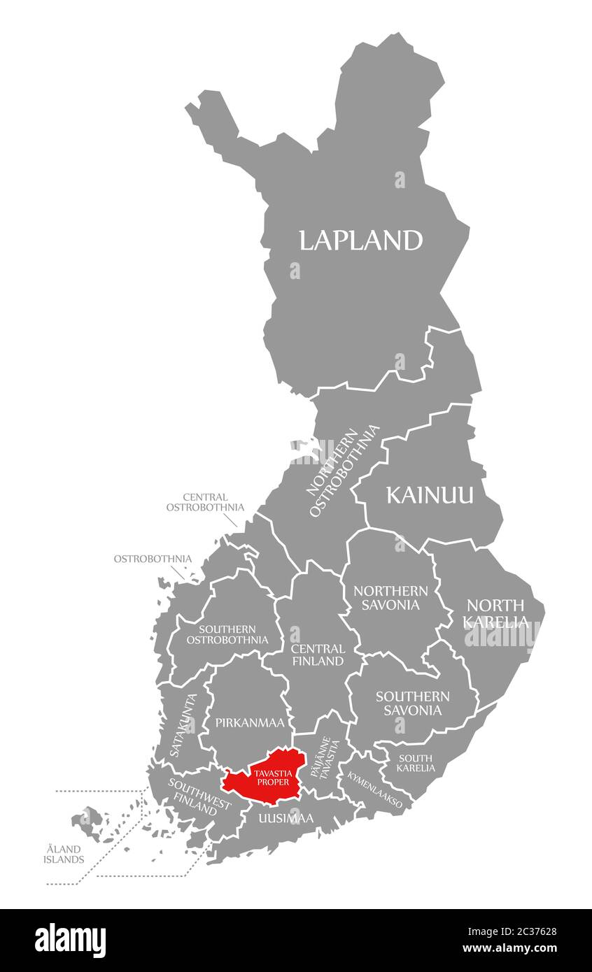 Tavastia Proper red highlighted in map of Finland Stock Photo - Alamy