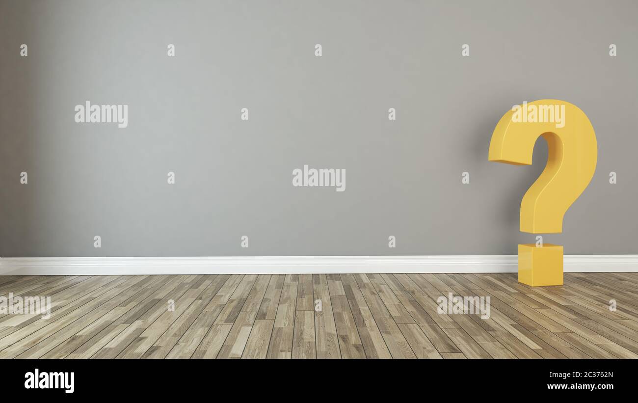 solid questions marks 3d render in the empty room with wall and under ...