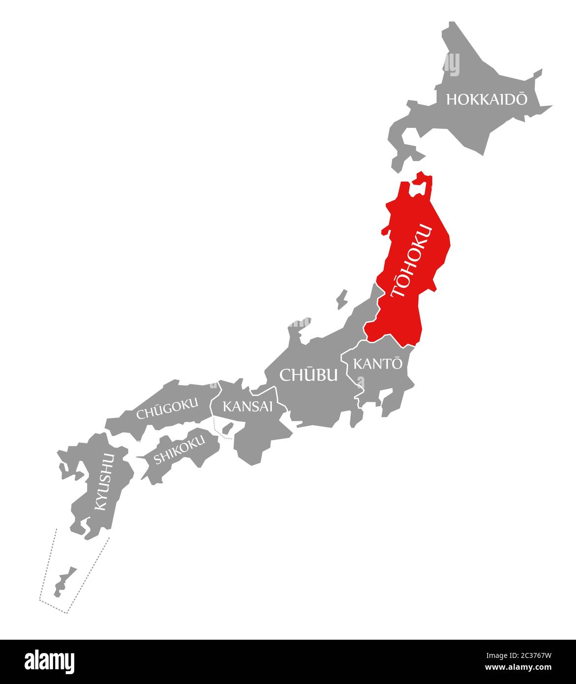 Tohoku red highlighted in map of Japan Stock Photo - Alamy