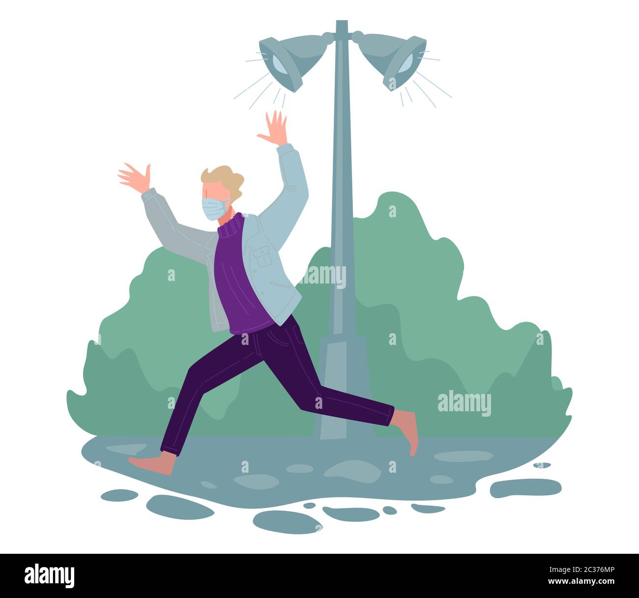 Scared man running, male wearing mask, coronavirus news Stock Vector ...