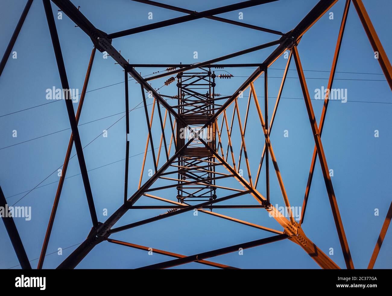 Underneath a truss pillar construction. Different geometric shapes ...