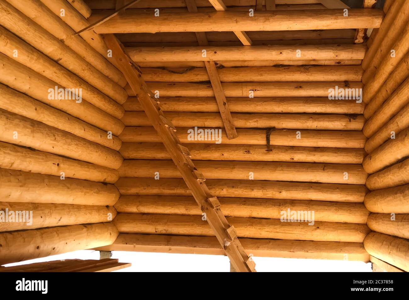 The inner part of the structure of the wooden house, details of the ...
