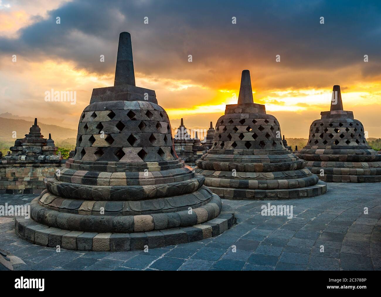 Borobudur temple at sunrise, Java, Indonesia Stock Photo - Alamy