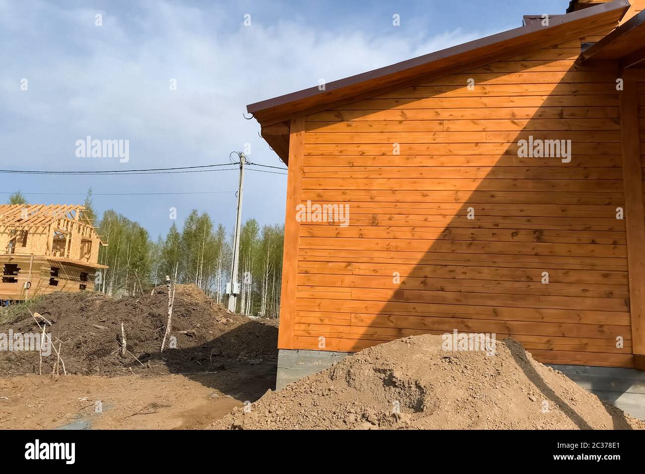 Details and elements of a wooden house made of timber. The construction ...