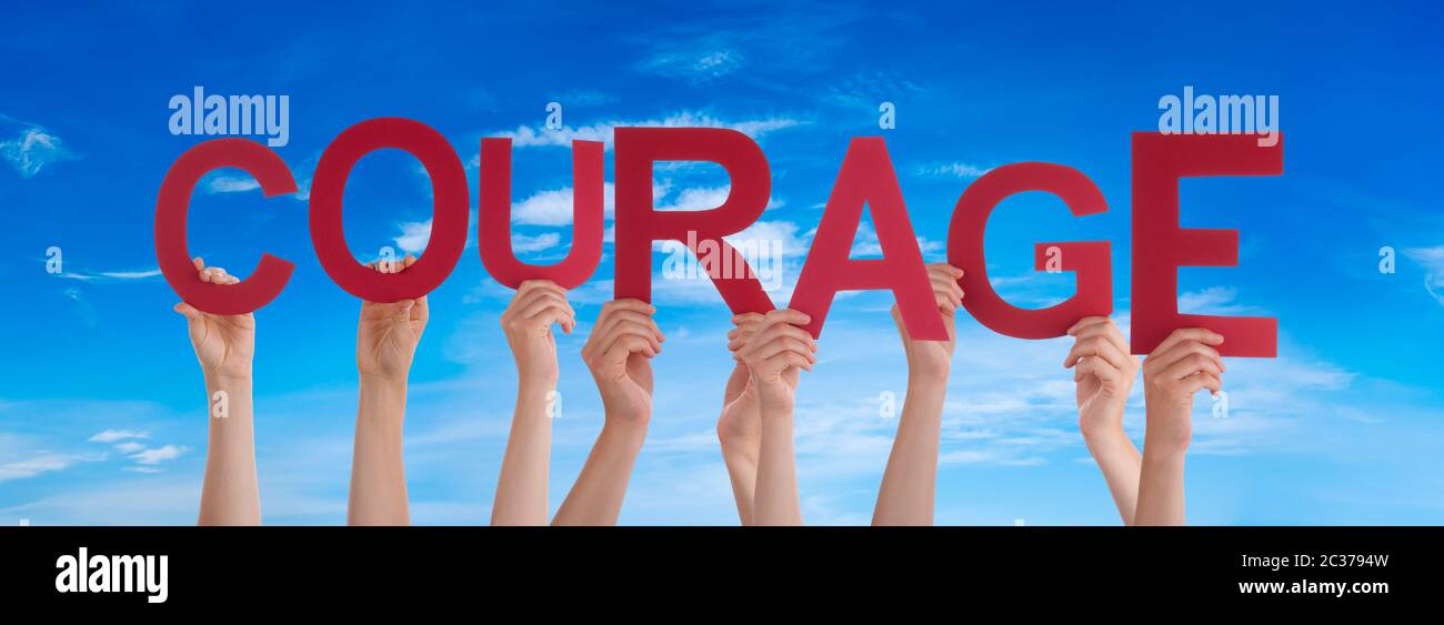 People Hands Holding Colorful French Word Courage Means Do Not Give Up ...