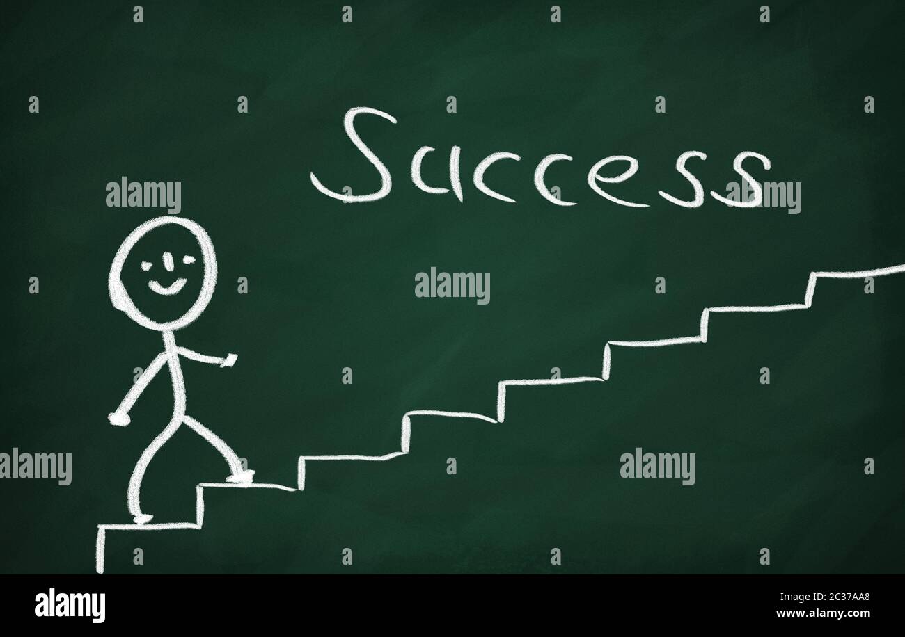 On the blackboard draw character and write Success Stock Photo - Alamy