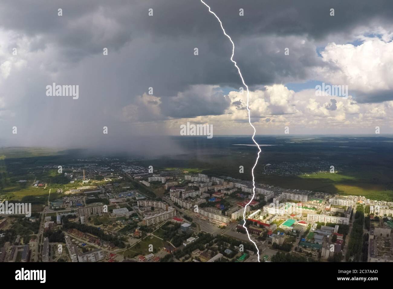 Lightning during a thunderstorm in the sky. Natural phenomenon of ...
