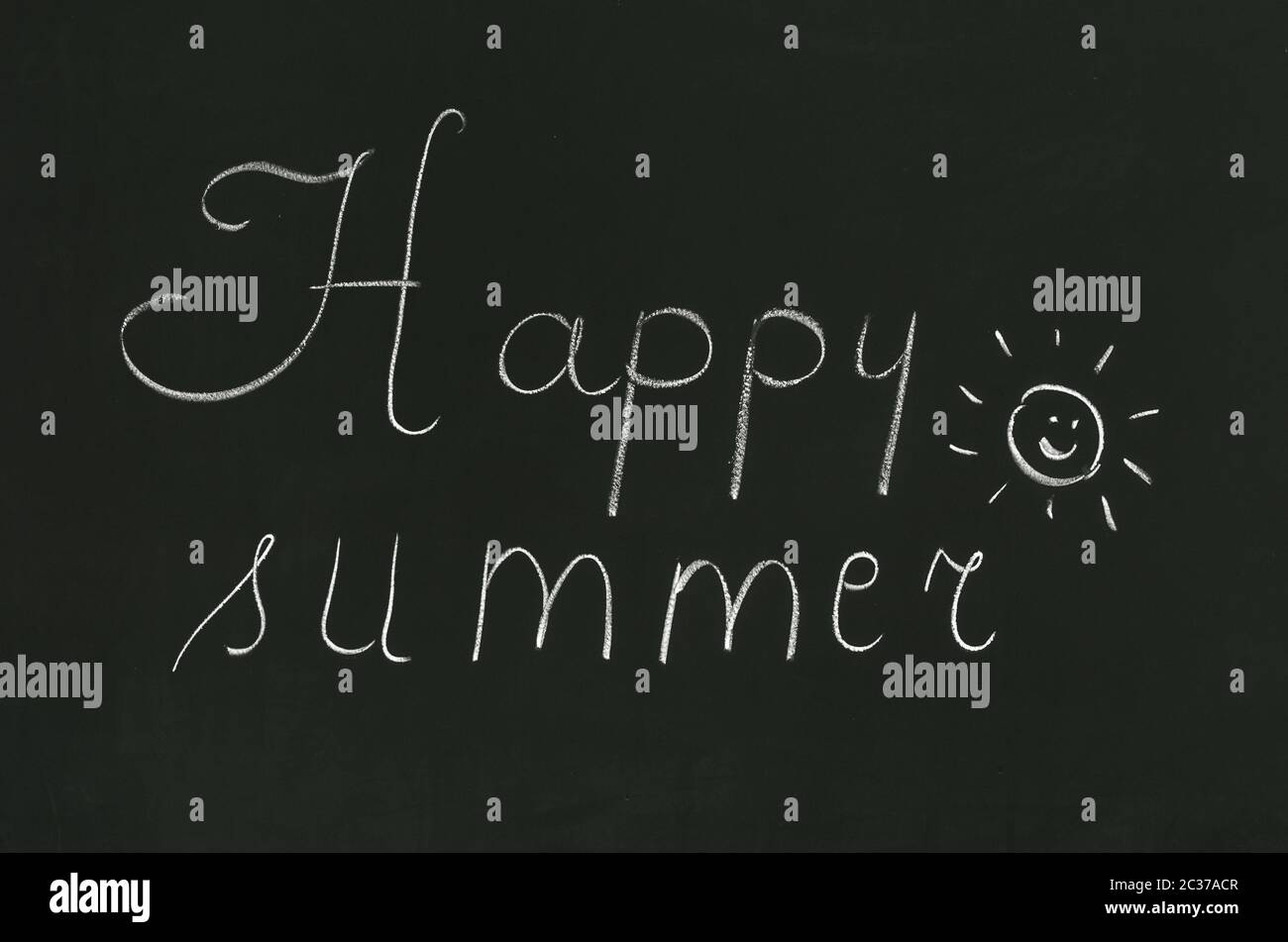 Happy summer phrase handwritten on the school blackboard Stock Photo ...