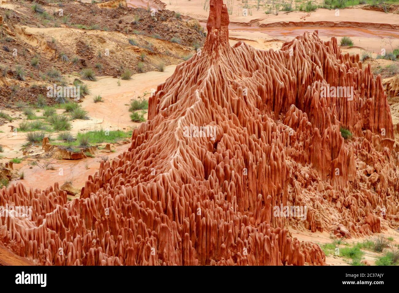 Red sandstone formations and needles (Tsingys) in Tsingy Rouge Park in ...