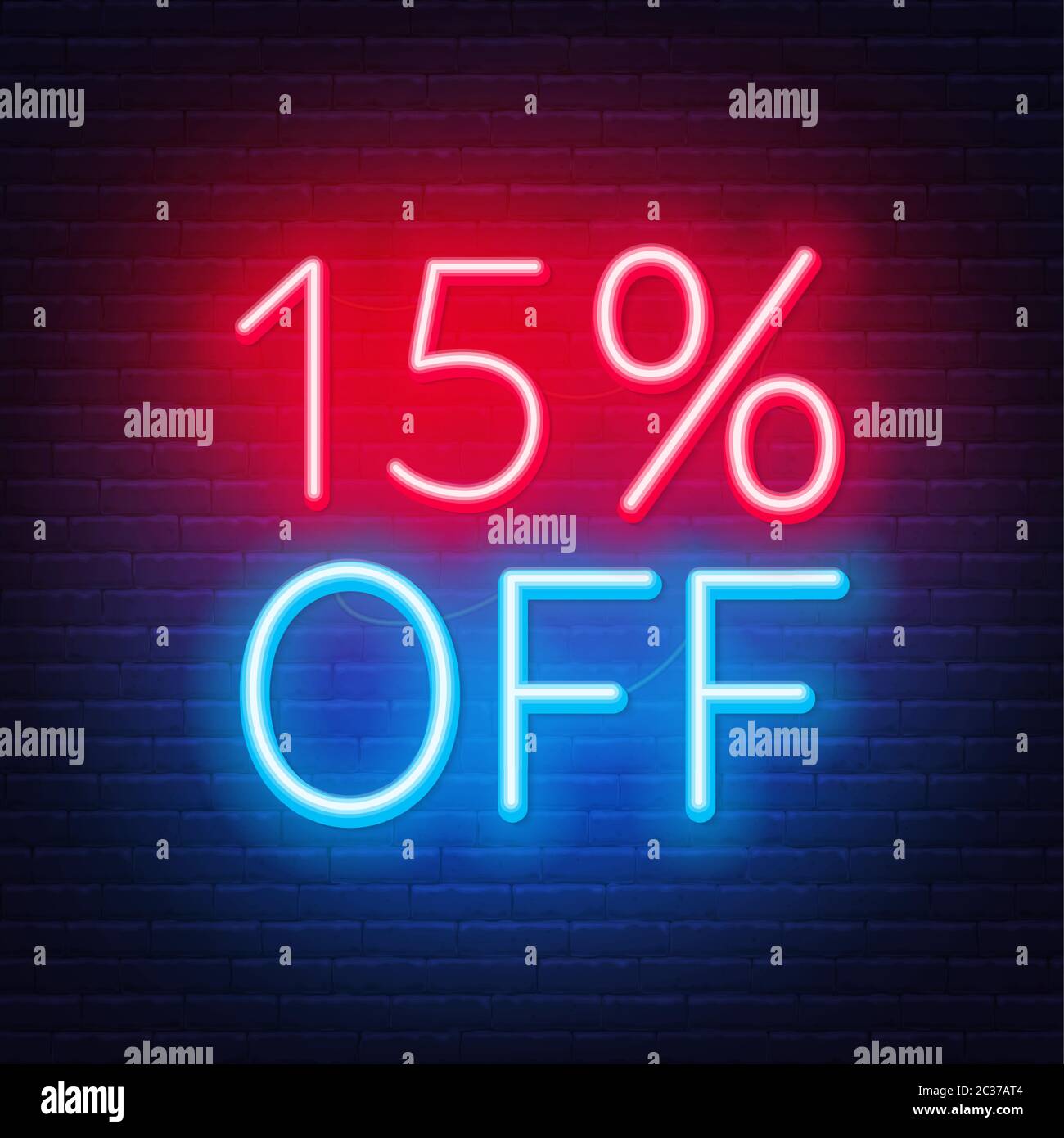 15 percent off neon lettering on brick wall background Stock Vector ...
