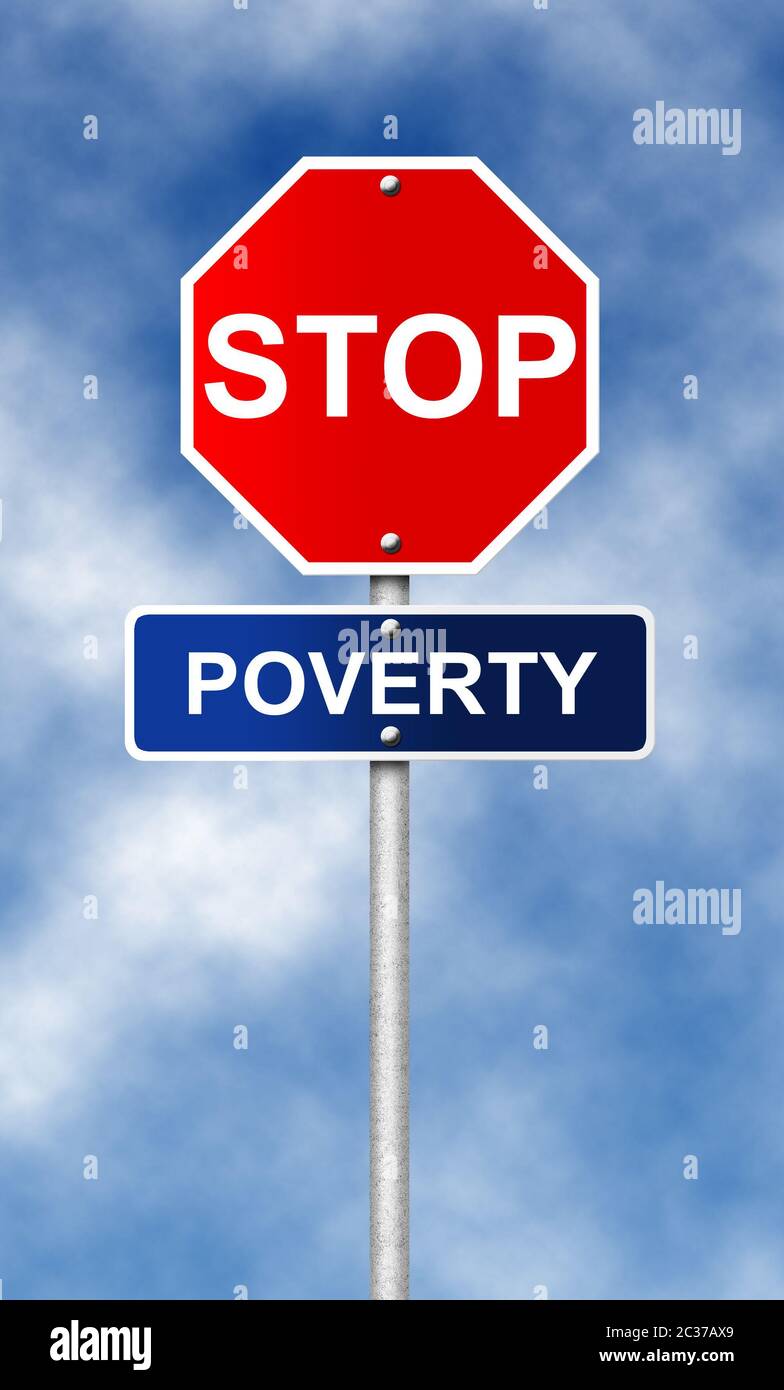 Stop road sign symbol for fight against the poverty Stock Photo - Alamy